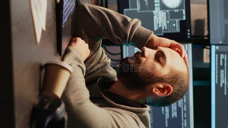 Vertical Video: App it Engineer Sleeping on Desk and Being Drained ...