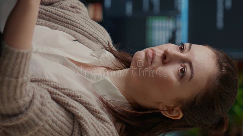 Vertical Video Caucasian System Engineer Working Focused Looking at ...