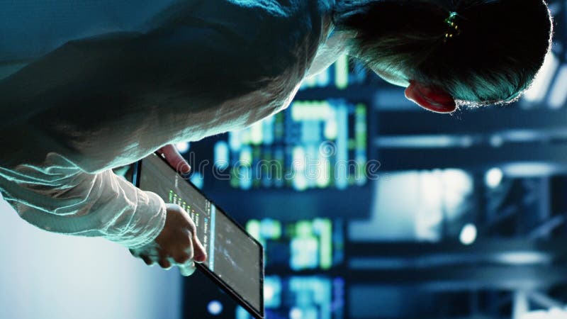 Vertical Video Scientist Runs Code in Data Center Stock Footage - Video ...