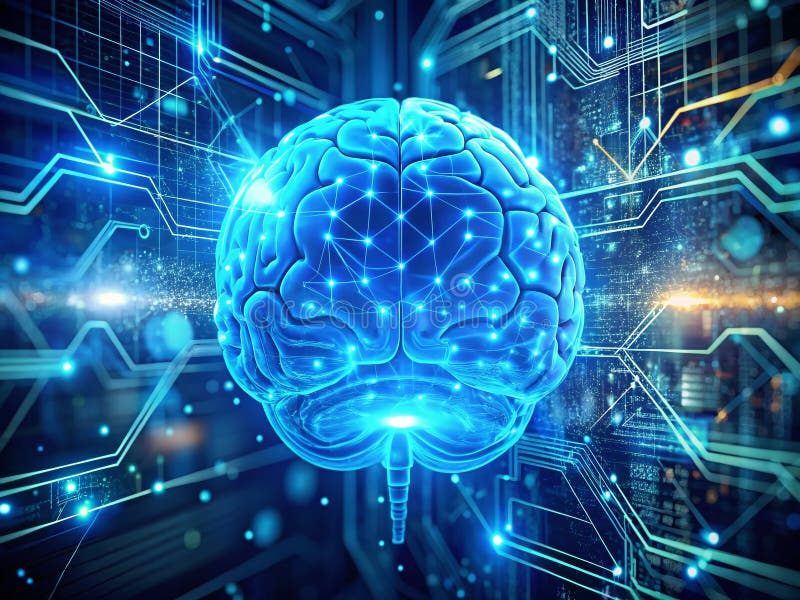 Vertical Video Concept Futuristic Blue Digital Brain Logo Featuring AI ...