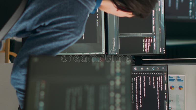 Database Programer Writing Source Code On Terminal Window With Html