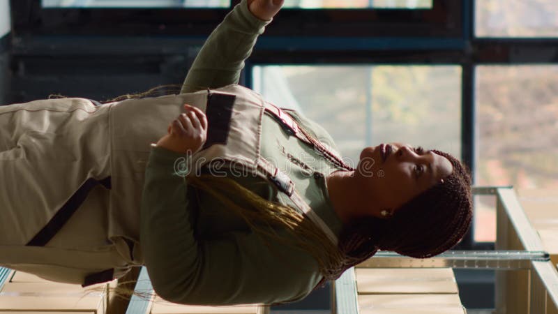 Vertical Video Warehouse Employee Uses AR Technology Stock Footage ...