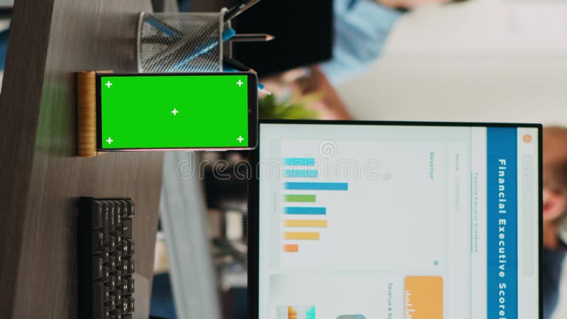 Empty Office Workstation with Greenscreen Stock Video - Video of ...