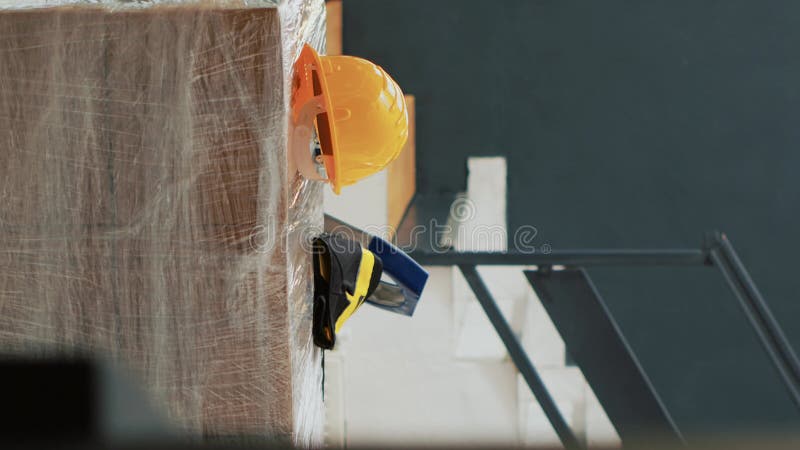 Vertical Video: Empty Storage Space with Boxes on Shelves and Racks ...