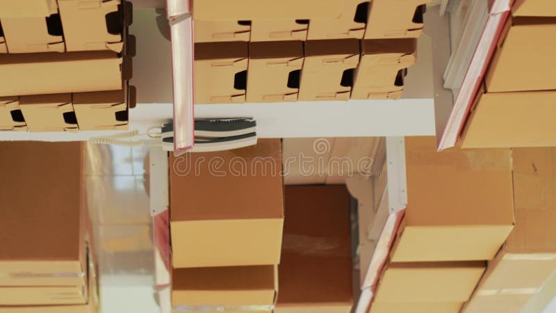 Vertical Video: Empty Warehouse Filled with Carton Boxes on Racks Stock ...