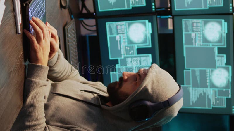 Vertical Video: Hacker Coder Hacking System at Night Using Virus Stock ...