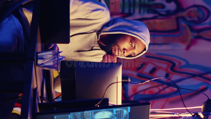 Vertical Video Hacker Devising Hacking Plan Together Stock Footage Video Of Cyber Software