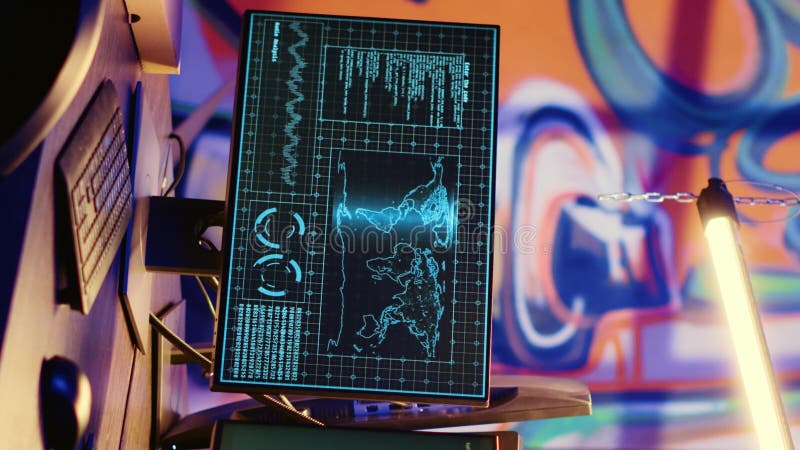 Vertical Video Computer System in Underground Hideout Stock Footage ...
