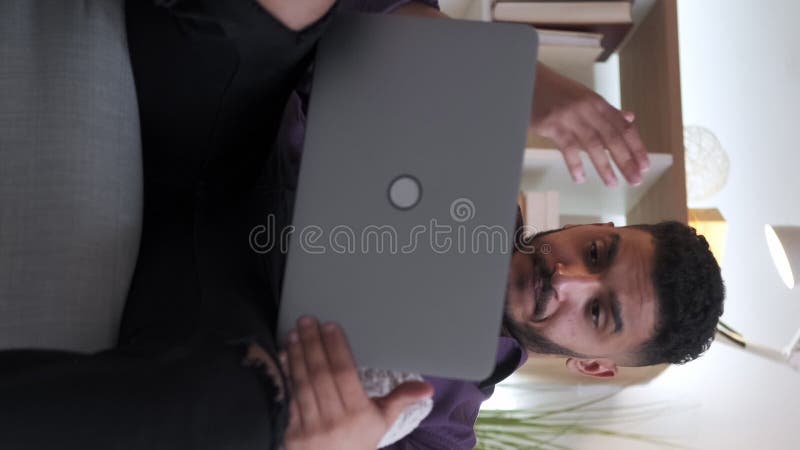 Vertical Video Home Telework Web Call Man Laptop Stock Video - Video of ...