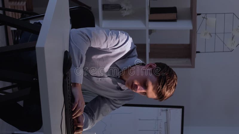 Vertical Late Work Busy Man Computer Technology Stock Footage - Video ...