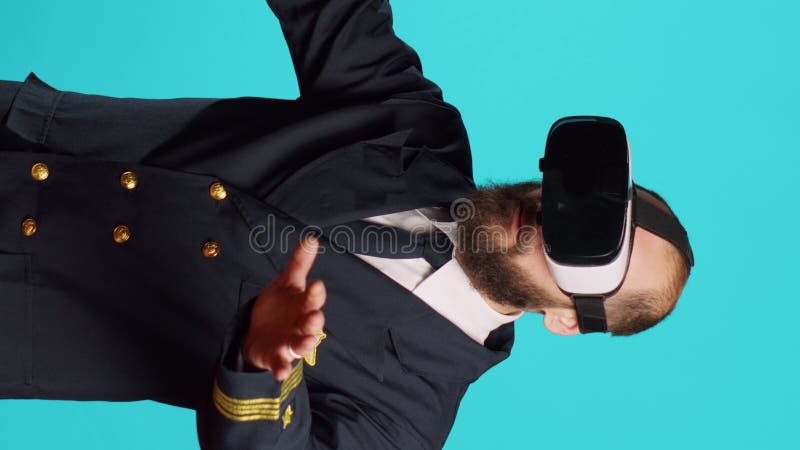 Vertical Video: Plane Captain Using Vr Glasses Interactive Vision Stock ...