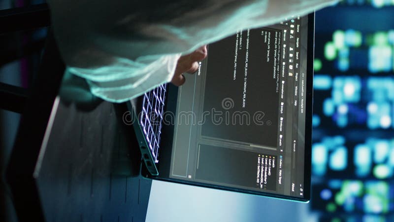 Vertical Video Programmer Runs Code in Data Center Stock Footage - Video of hardware, networking ...