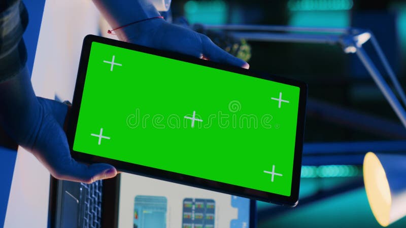 Vertical Video Remote Worker Checking Business Figures on Mockup Tablet ...