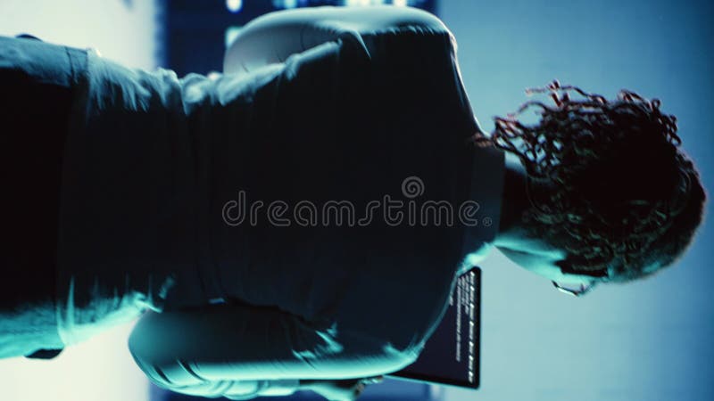 Vertical Video Employee Runs Code in Data Center Stock Footage - Video ...