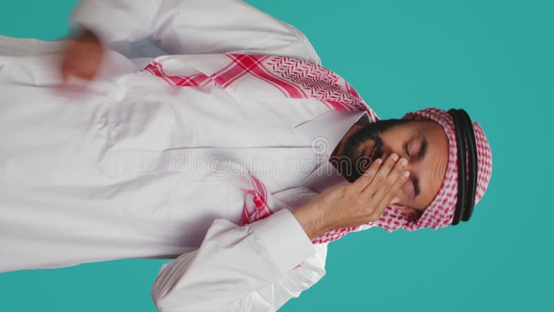 Vertical Video Sleep Deprived Guy Yawning in Studio Stock Video - Video ...