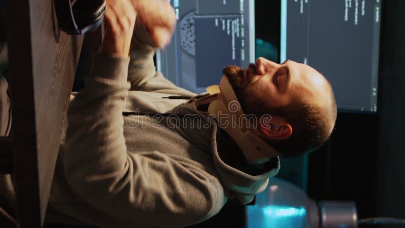 Vertical Video: Software Engineer Wearing Cervical Collar at Office Stock Video - Video of ...