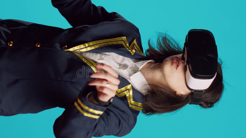 Vertical Video: Stewardess Using Vr Headset with Interactive Vision ...