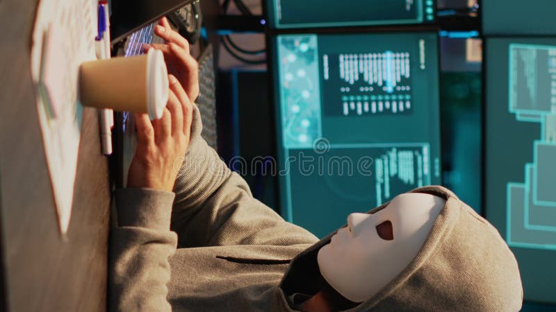 Vertical Video: it Thief Programmer with Mask Hacking Database Servers Stock Footage - Video of ...