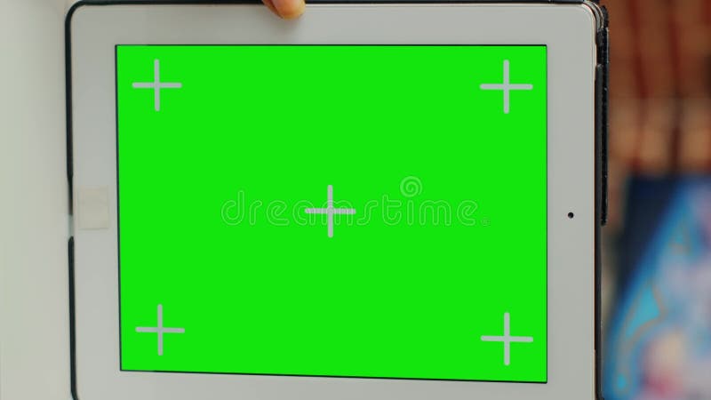 Vertical Video: Woman Analyzing Greenscreen on Isolated Display Stock ...