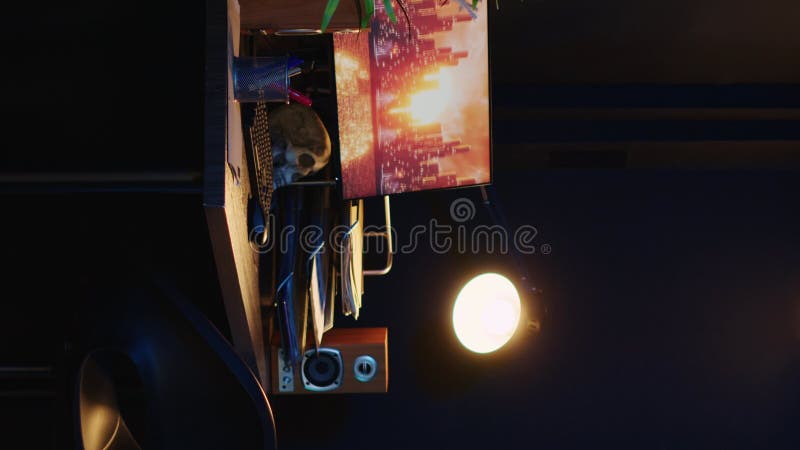 Vertical Video Living Room Illuminated by Neon Lights with 3D Rendered ...