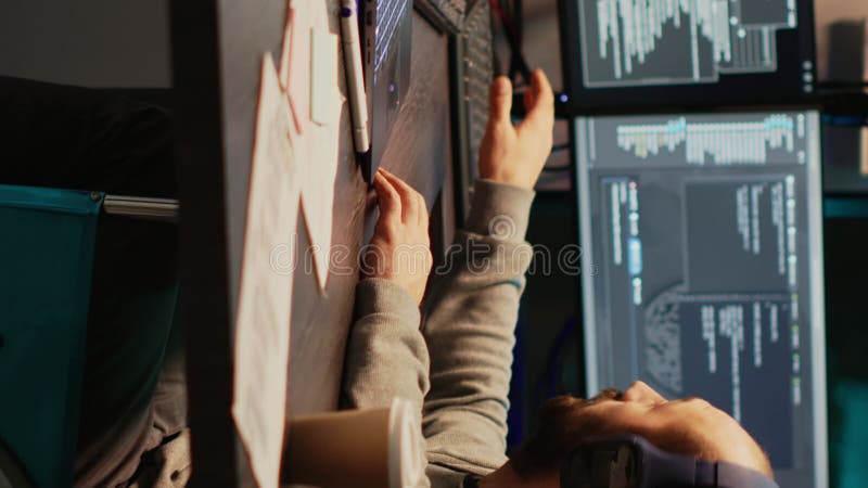 Vertical Video Young Programmer Typing Source Code In Office Stock Video Video Of Program