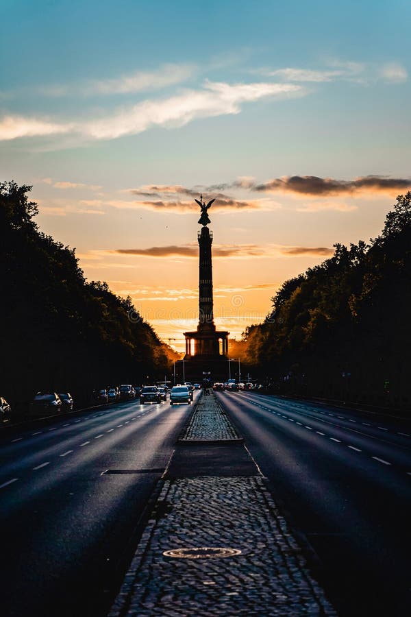 Vertical View of the Berlin Victory Column at Sunset Stock Image ...