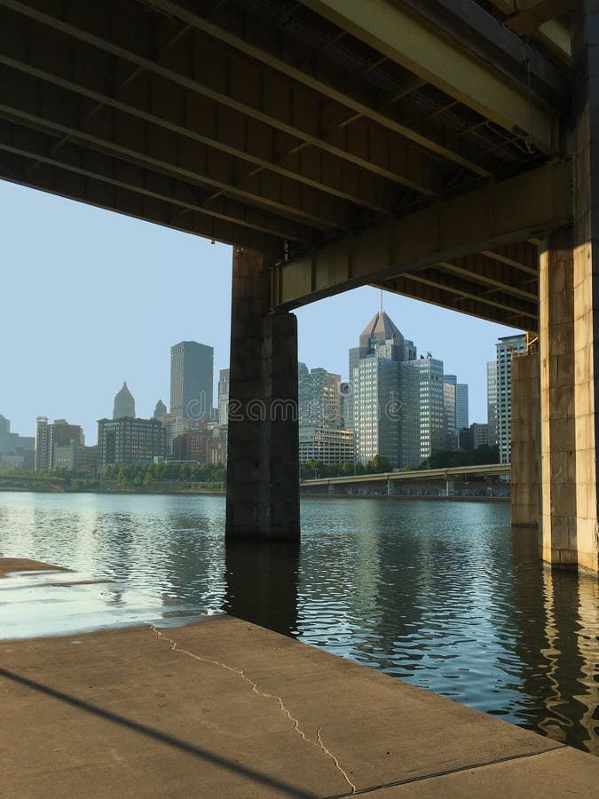 Vertical View of Bridge and Pittsburgh Skyline Stock Image - Image of ...