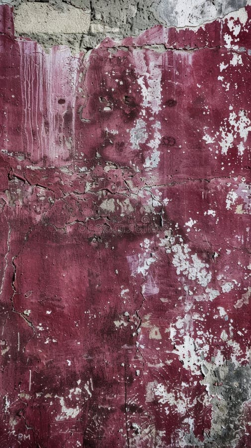Vertical View of a Burgundy Wall with Peeling and Flaking Paint ...