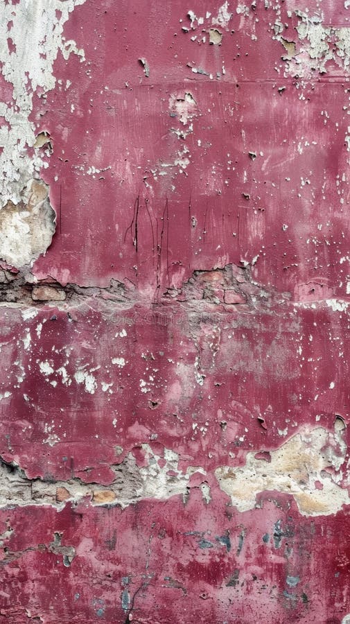 Vertical View of a Burgundy Wall with Peeling and Flaking Paint ...