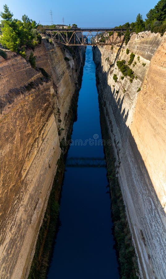 Vertical View of the Canal of Corinth in Southern Greece Stock Photo ...