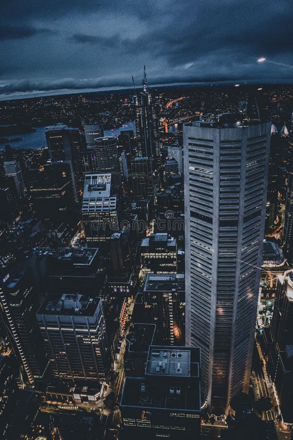 Vertical View of a Cityscape at Night Stock Image - Image of landmark ...