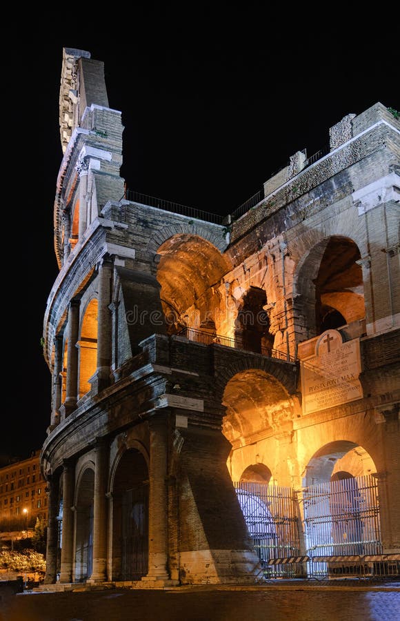 Vertical View of Colosseum in Rome Illuminated at Night Stock Image ...