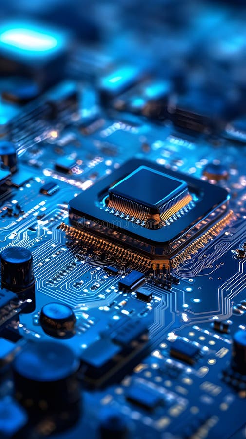 Vertical View of Conceptual Computer Mother Board and Circuitry ...