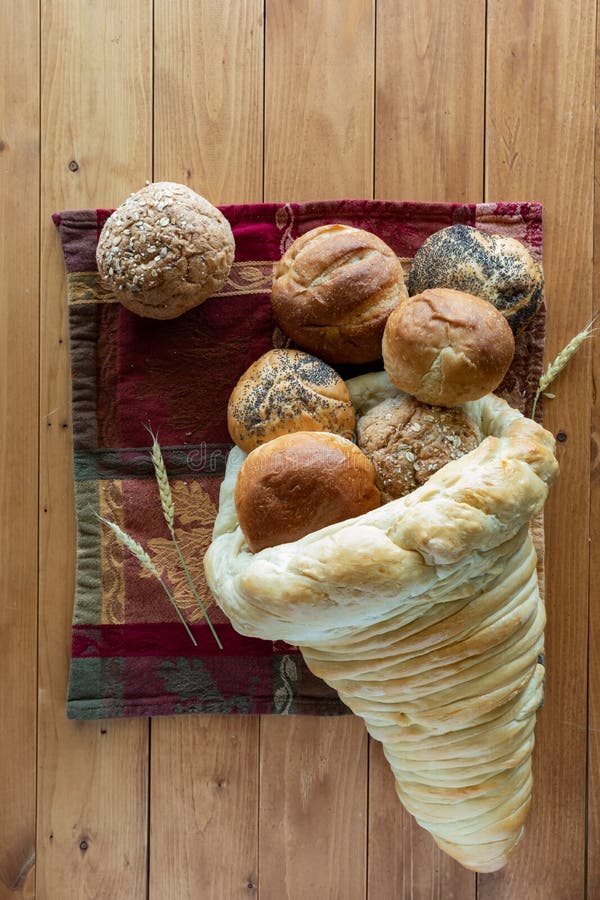 Vertical View of a Cornucopia Made of Bread with Rolls and Buns ...