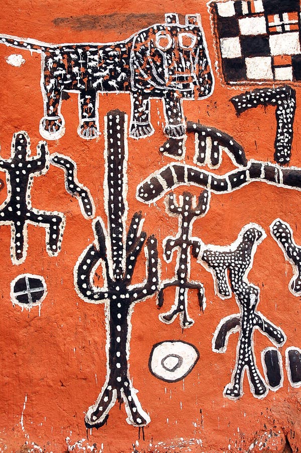 Vertical View of Dogon Artwork on a Building Stock Photo - Image of ...