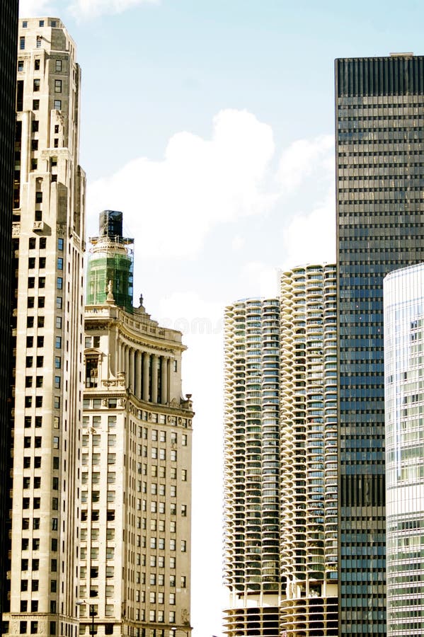 Vertical View of Downtown Chicago Buildings with Clouds. Stock Image ...