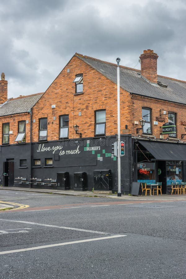 Vertical View of Dublin City Street Side Restaurant Under the Cloudy ...