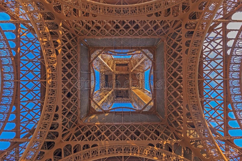 Vertical View of Eiffel Tower in Paris from Ground Perspective Stock ...