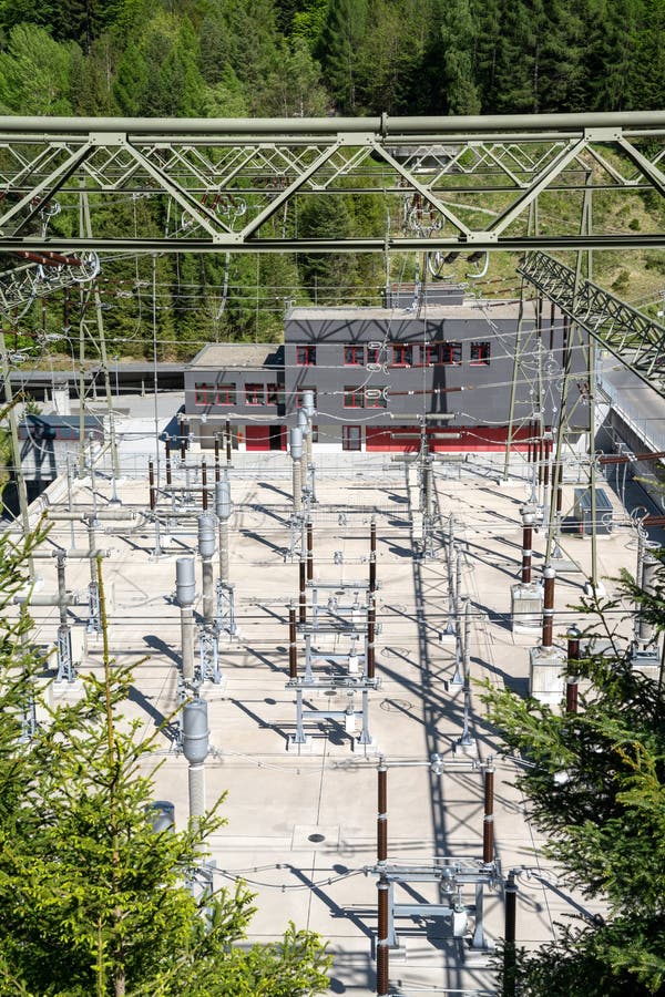 Vertical View of an Electrical Power Substation in the Remote Valleys ...