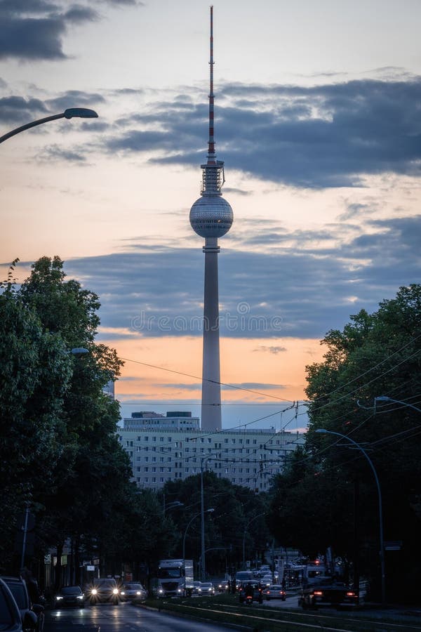 Vertical View of the German TV Tower during the Evening Hours Editorial ...