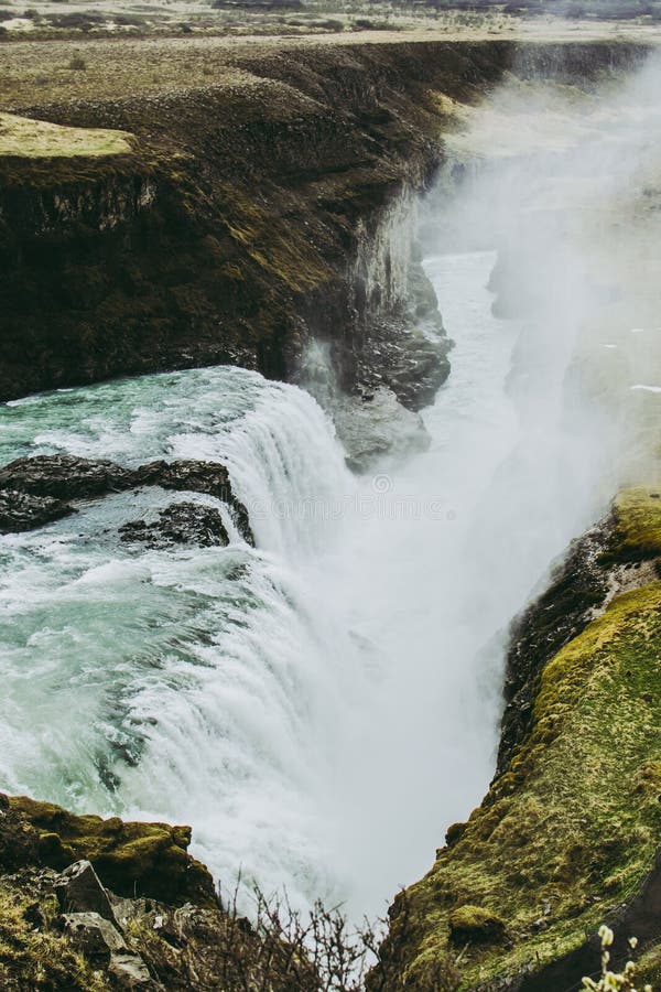 Vertical View of Gullfoss Waterfall in Iceland. Stock Image - Image of ...
