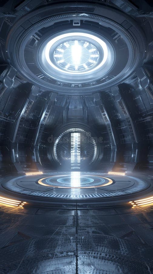 A Vertical View of a High-tech Structure with a Radiant Core Light at ...