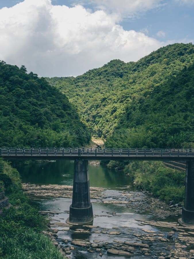 Vertical View of a Hills Covered with Forest with a Front Bridge Over ...