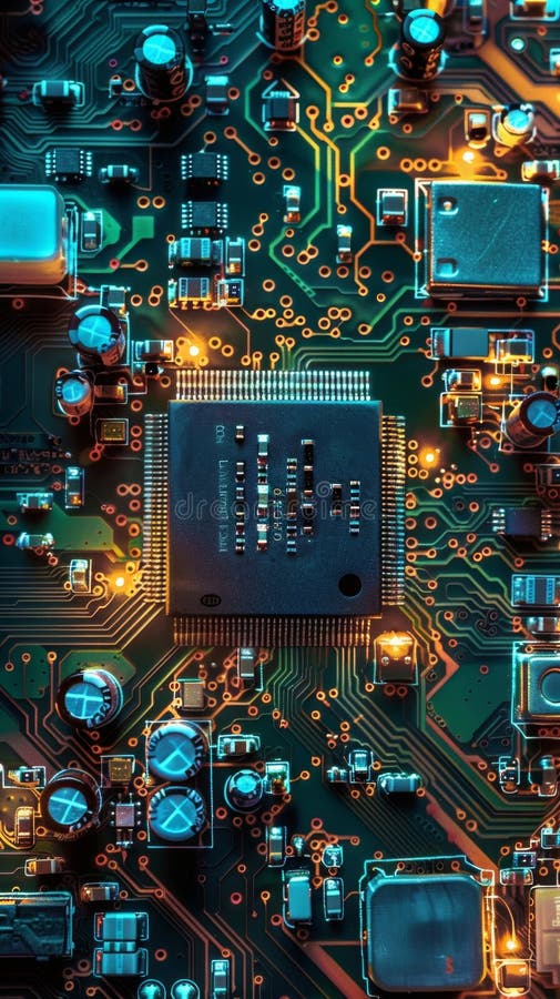 Vertical View of an Illuminated Electronic Circuit Board Stock Image ...
