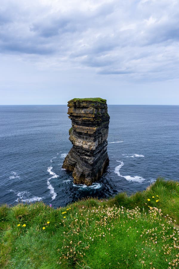 Vertical View of the Landmark Sea Stack Downpatrick Head in County Mayo ...