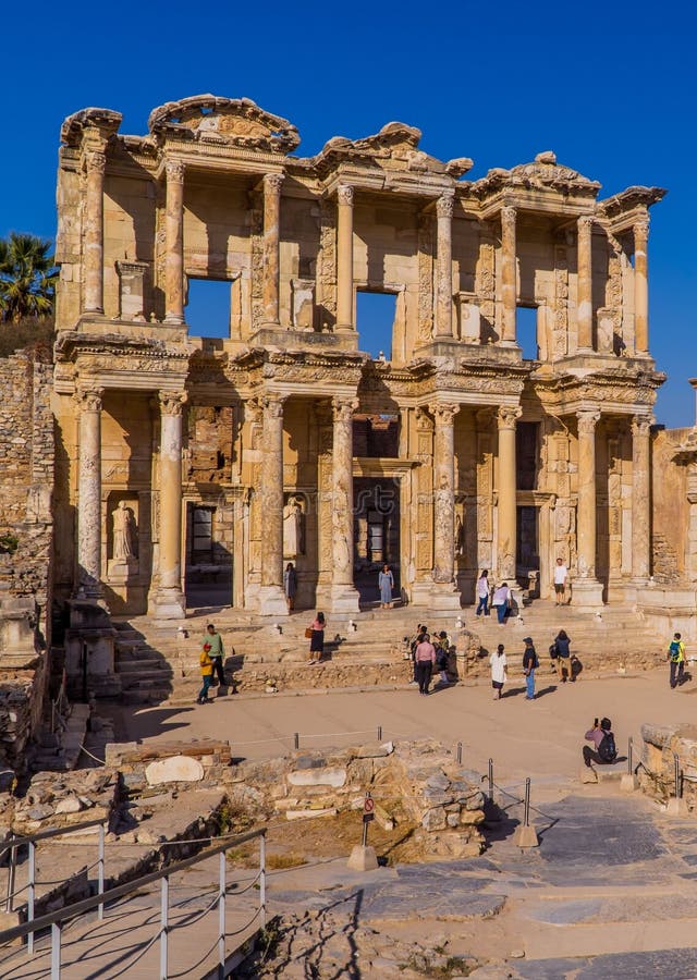 Vertical View of the Library of Celsus in Ephesus. Editorial Image ...