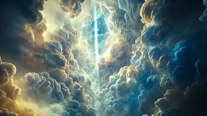 Celestial Passage: a Vertical View through Storm Clouds Towards a Beam ...