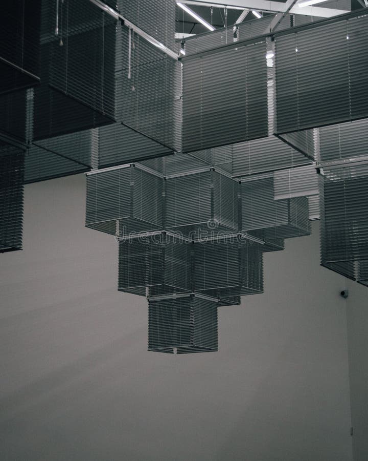 Vertical View of Modern Interior Decoration with Led Lights and Cubes ...