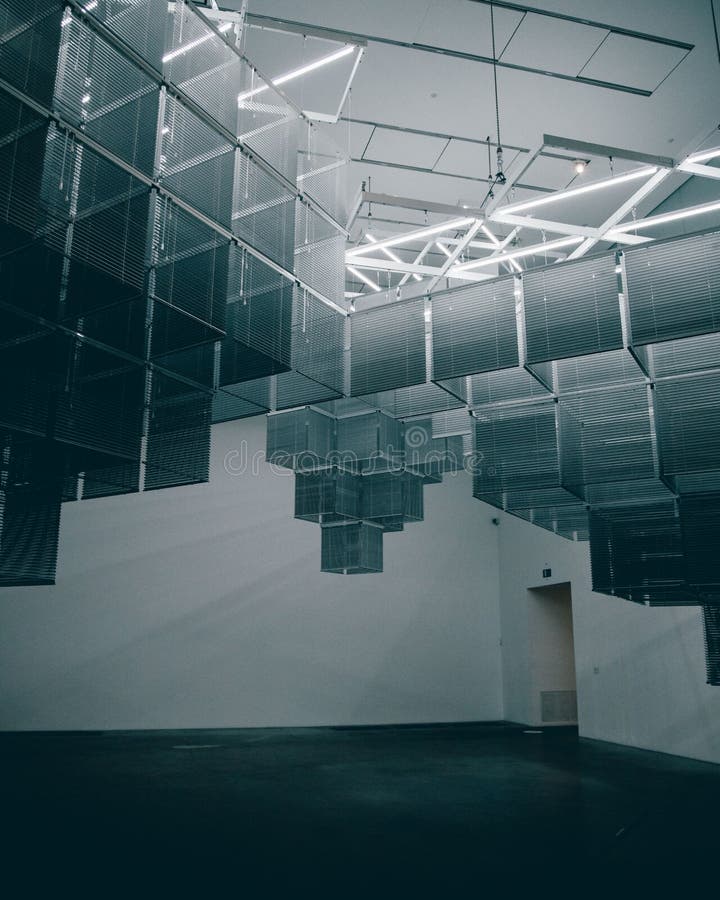 Vertical View of a Modern Interior Decoration with Led Lights and Cubes ...