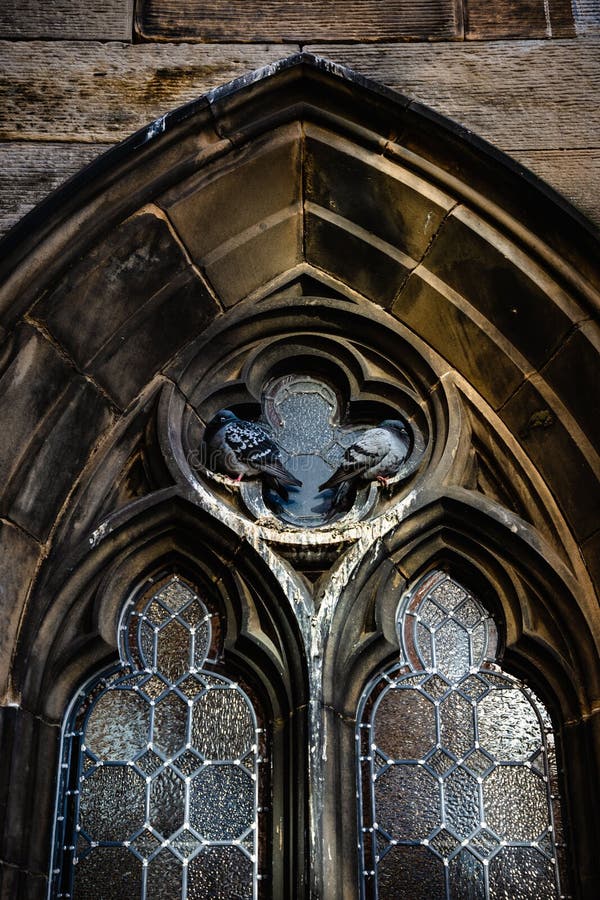 Vertical View of an Old Gothic Window Exterior on a Cathedral Wall with ...